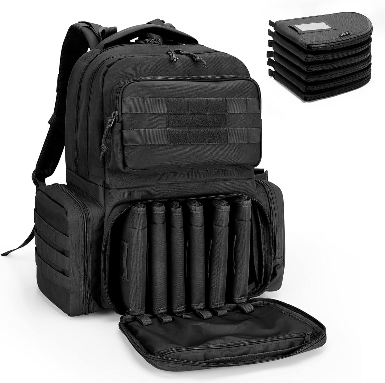 Tactical Pistol Backpack with 6 Pistol Cases, Gun Range Backpack with