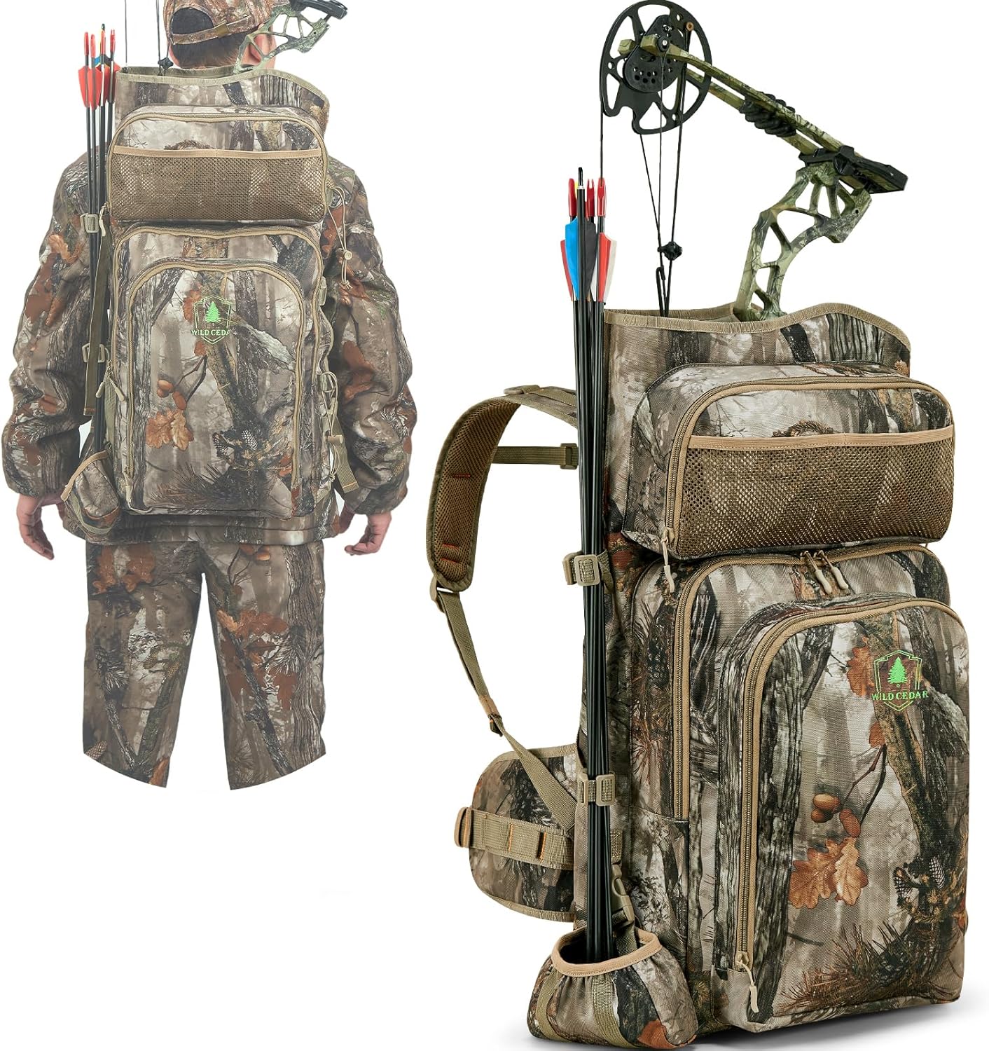 Camo Bow Hunting Backpack for Men, Saddle Hunting Backpack with Bow Ho